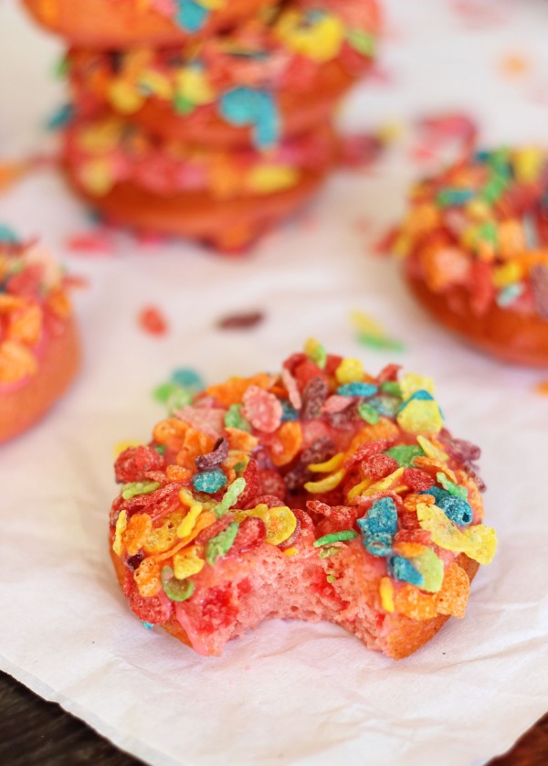 Baked Cherry Donuts with Fruity Pebbles - The Gold Lining Girl