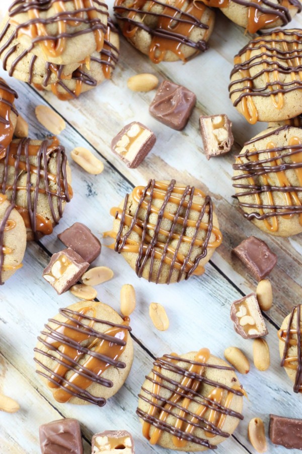 Snickers Stuffed Peanut Butter Cookies