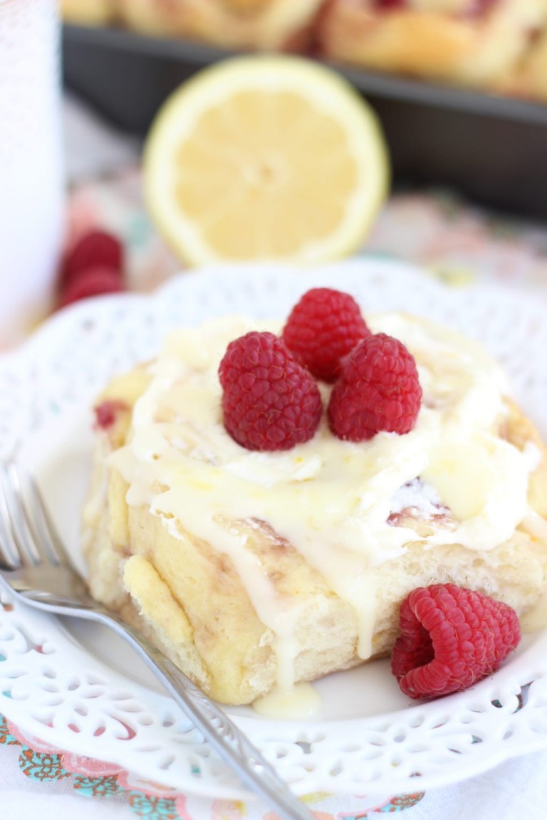 Lemon Raspberry Sweet Rolls with Lemon Mascarpone Frosting