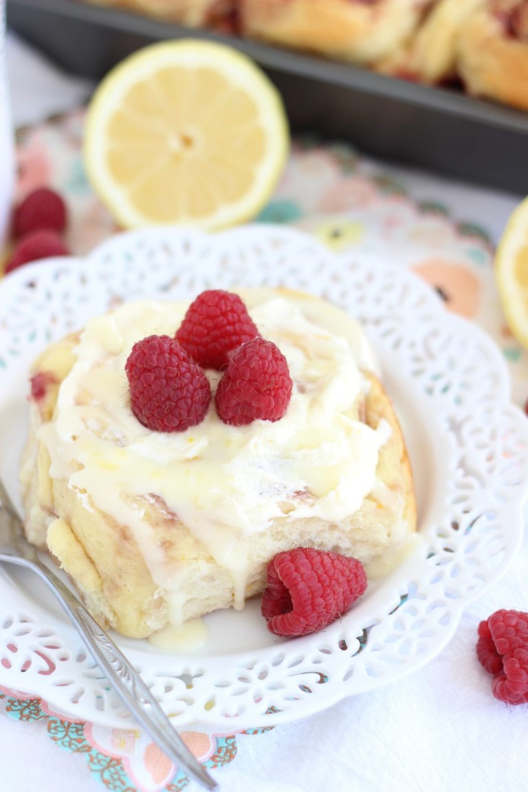 Lemon Raspberry Sweet Rolls with Lemon Mascarpone Frosting